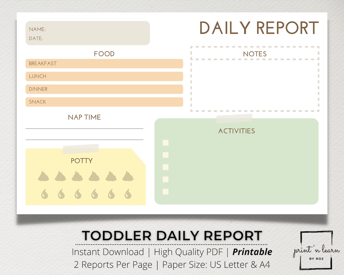 Toddler Daily Log Template, Child Daily Report, Toddler Report, Daycare ...