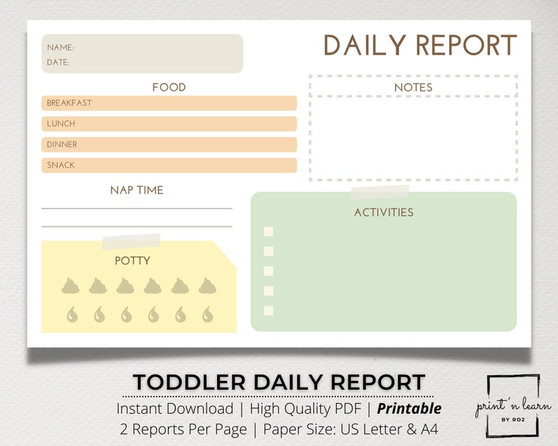 Toddler Daily Log Template, Child Daily Report, Toddler Report, Daycare ...