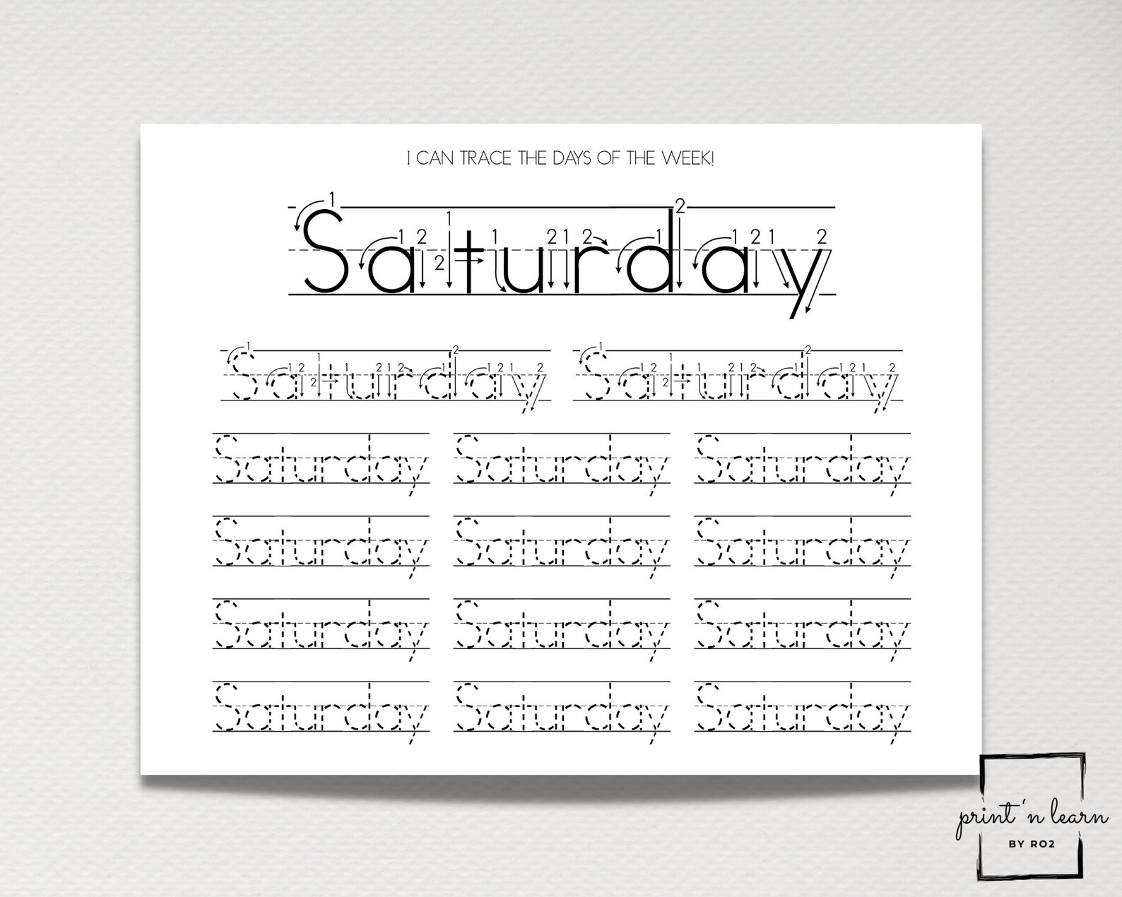 Days of the Week Tracing Packet, Handwriting Practice, Tracing ...