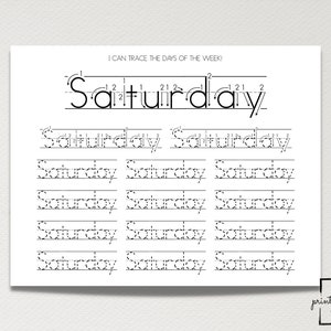 Days of the Week Tracing Packet, Handwriting Practice, Tracing ...