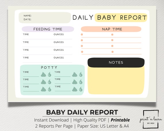 Baby Daily Log Template Baby Daily Report Baby Report Baby | Etsy