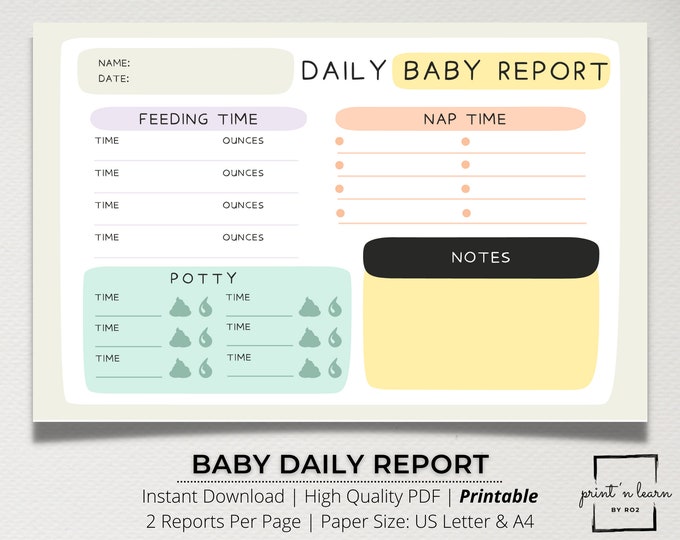 Toddler Daily Log Template, Daily Report, Toddler Report, Daycare ...