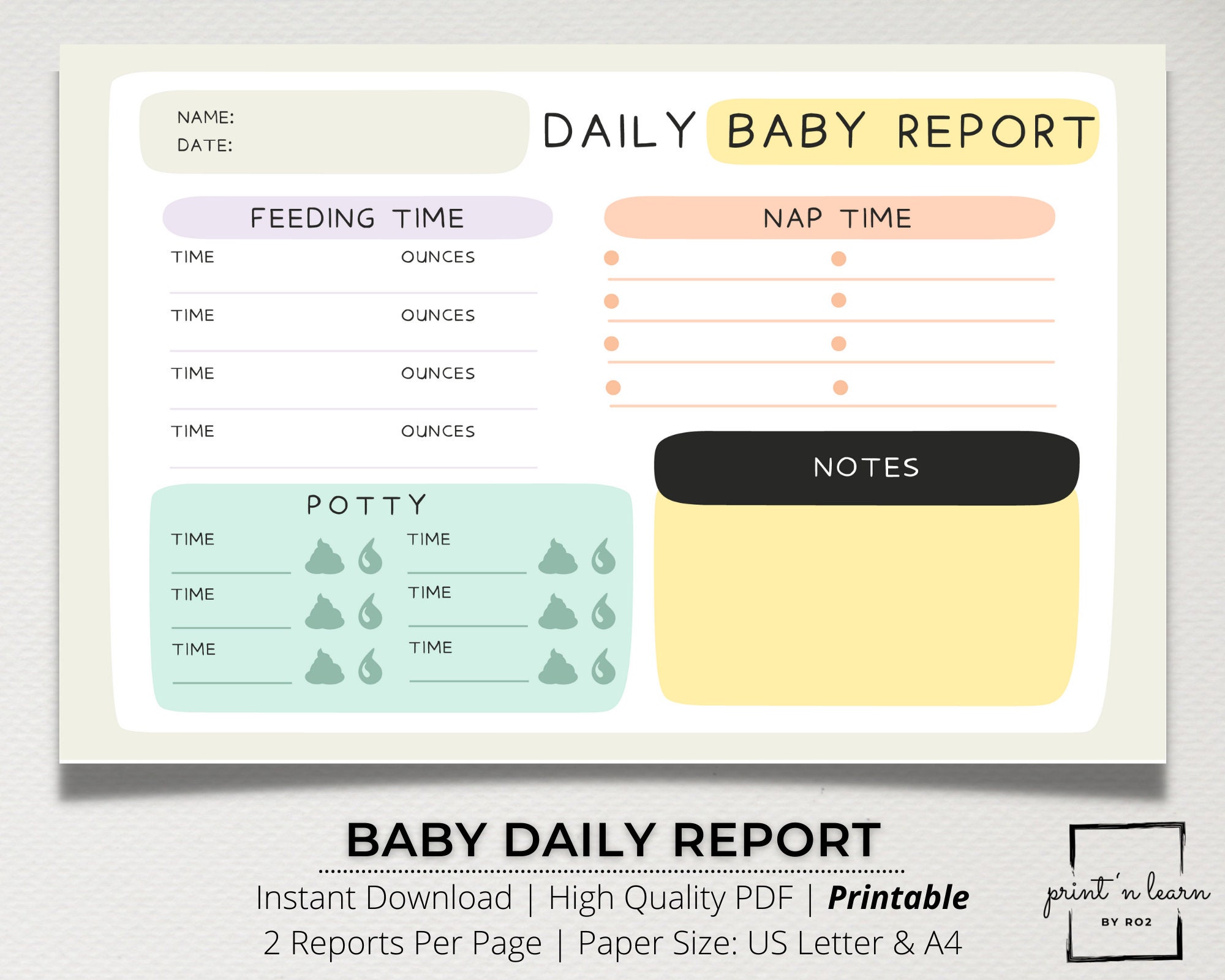 Baby Daily Log Template, Baby Daily Report, Baby Report, Baby Tracker ...