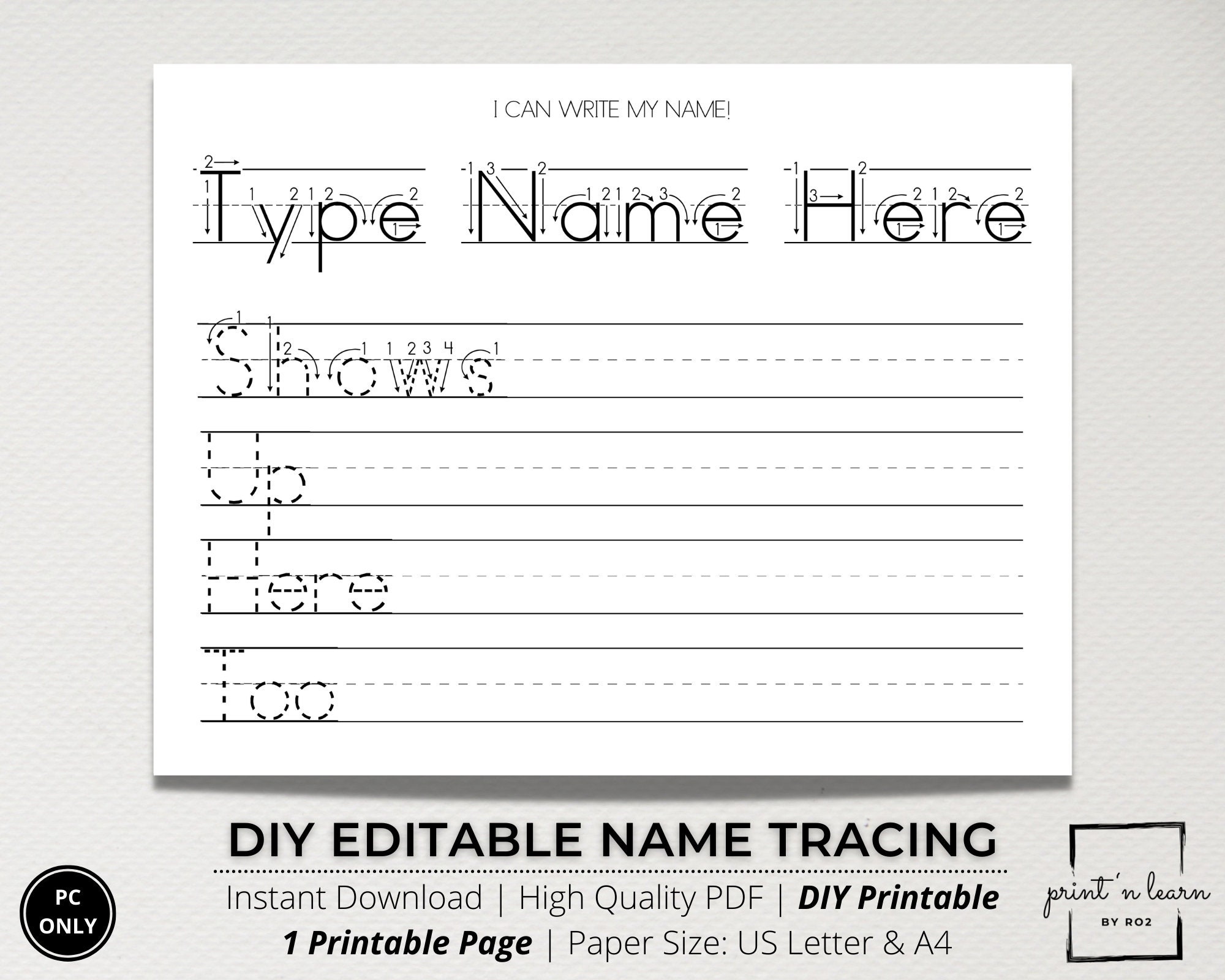 Custom Name Tracing Sheet, Handwriting Practice, Name Writing, Name ...