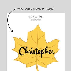 7" & 4" Leaf Tags With Editable Names, Thanksgiving Activity, Name Tag ...