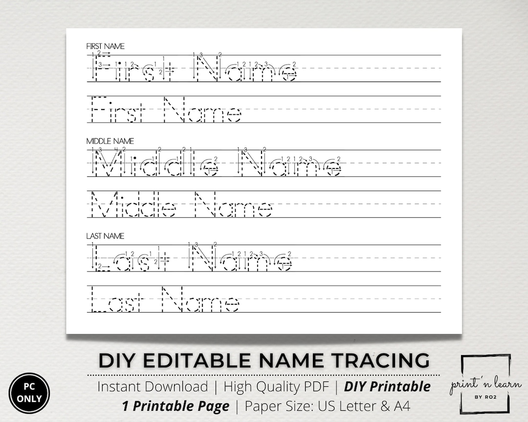 Editable Name Tracing Sheet, Handwriting Practice, Name Writing, Name ...