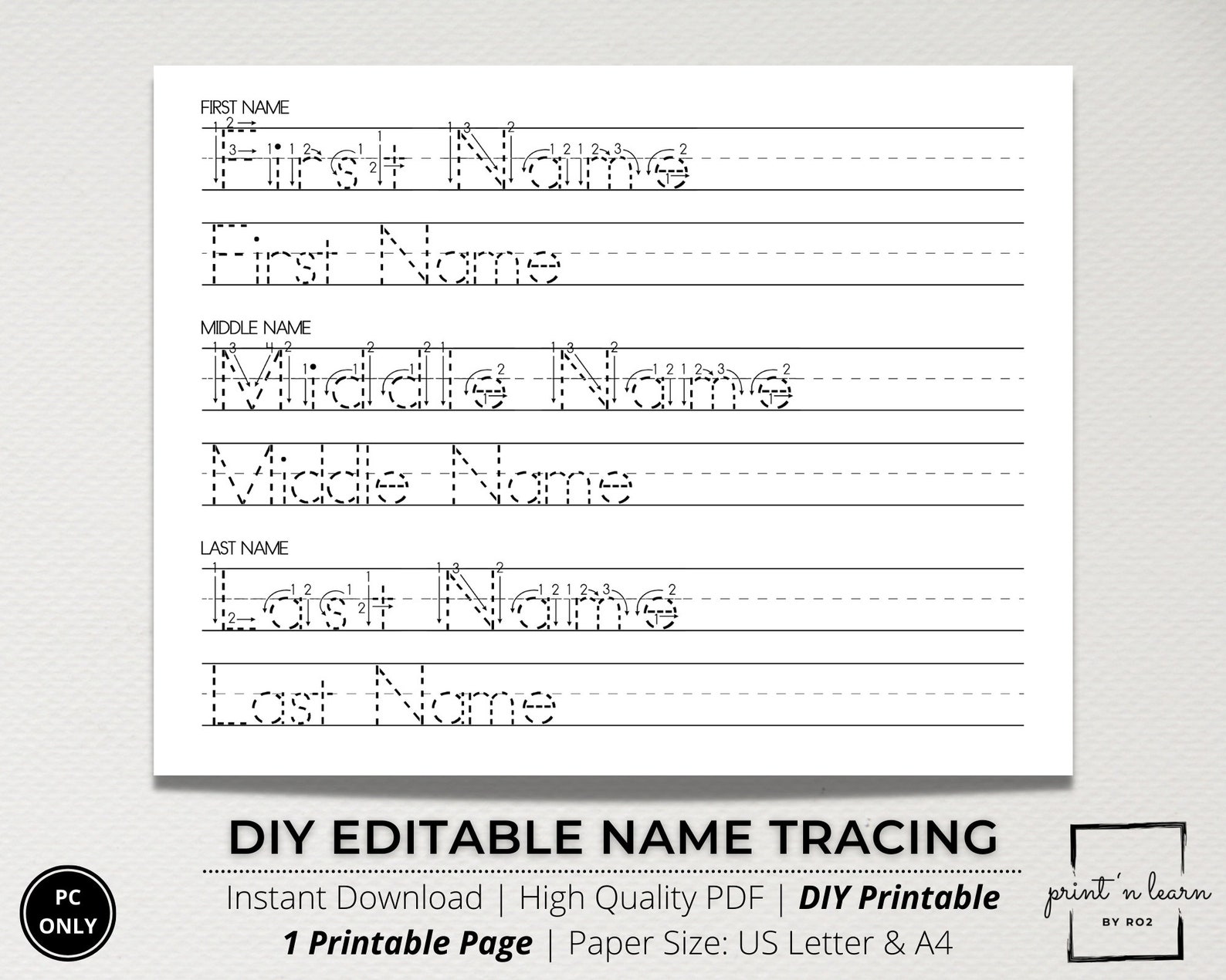 Editable Name Tracing Sheet, Handwriting Practice, Name Writing, Name ...