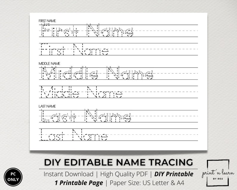 Editable Name Tracing Sheet, Handwriting Practice, Name Writing, Name ...