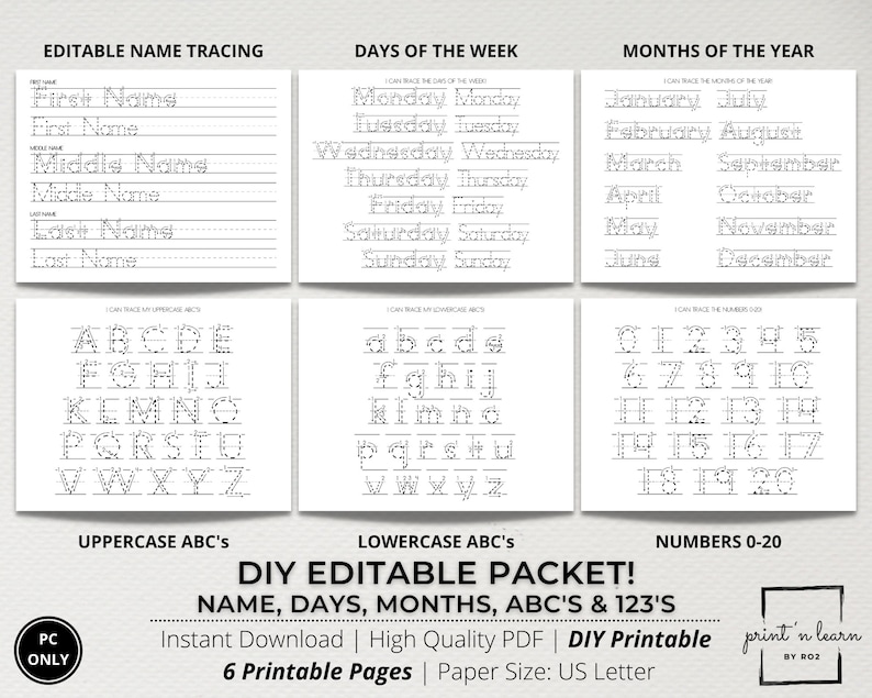 Custom Name Tracing Packet, Handwriting Practice, Name Writing, Name ...