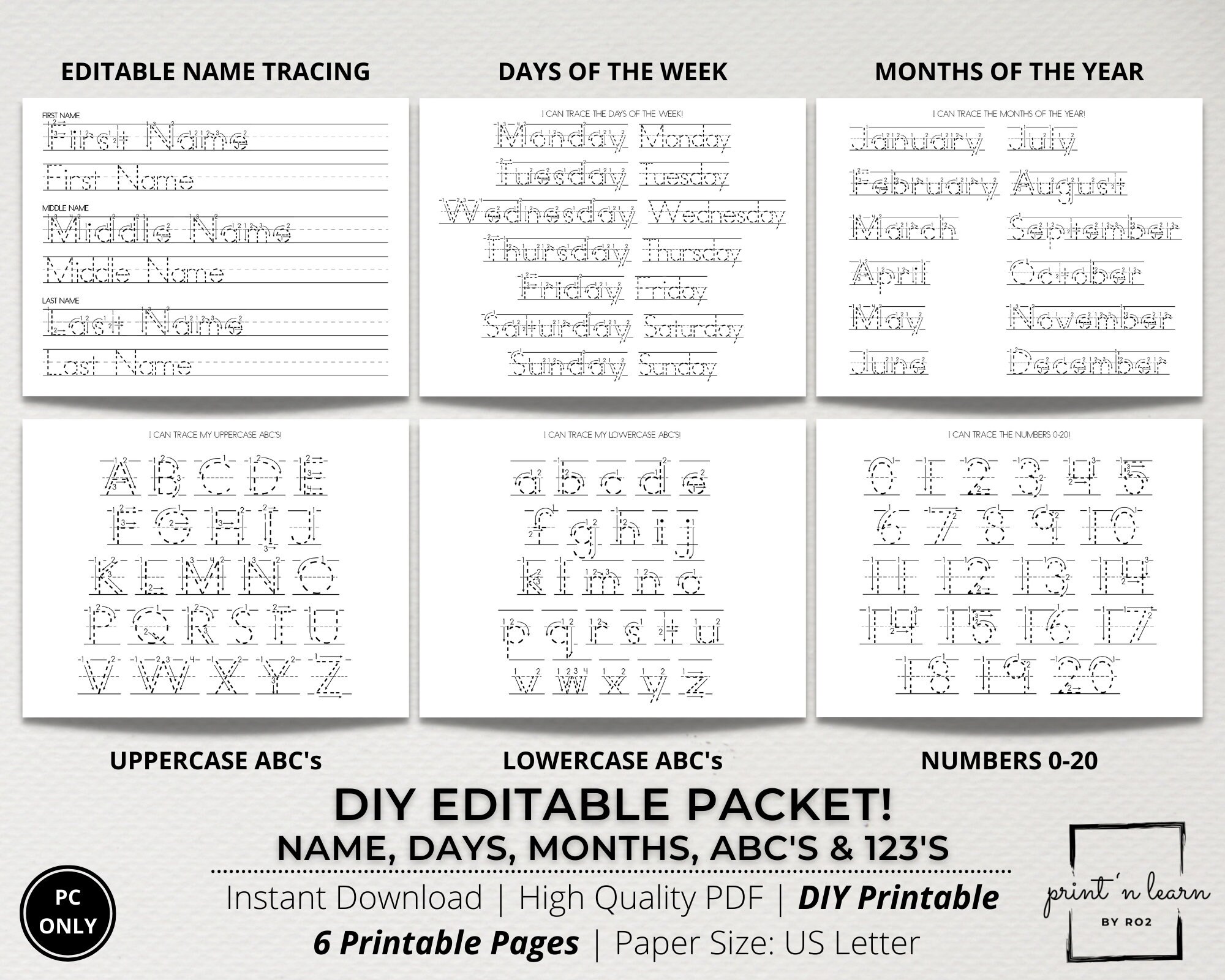Custom Name Tracing Packet, Handwriting Practice, Name Writing, Name ...