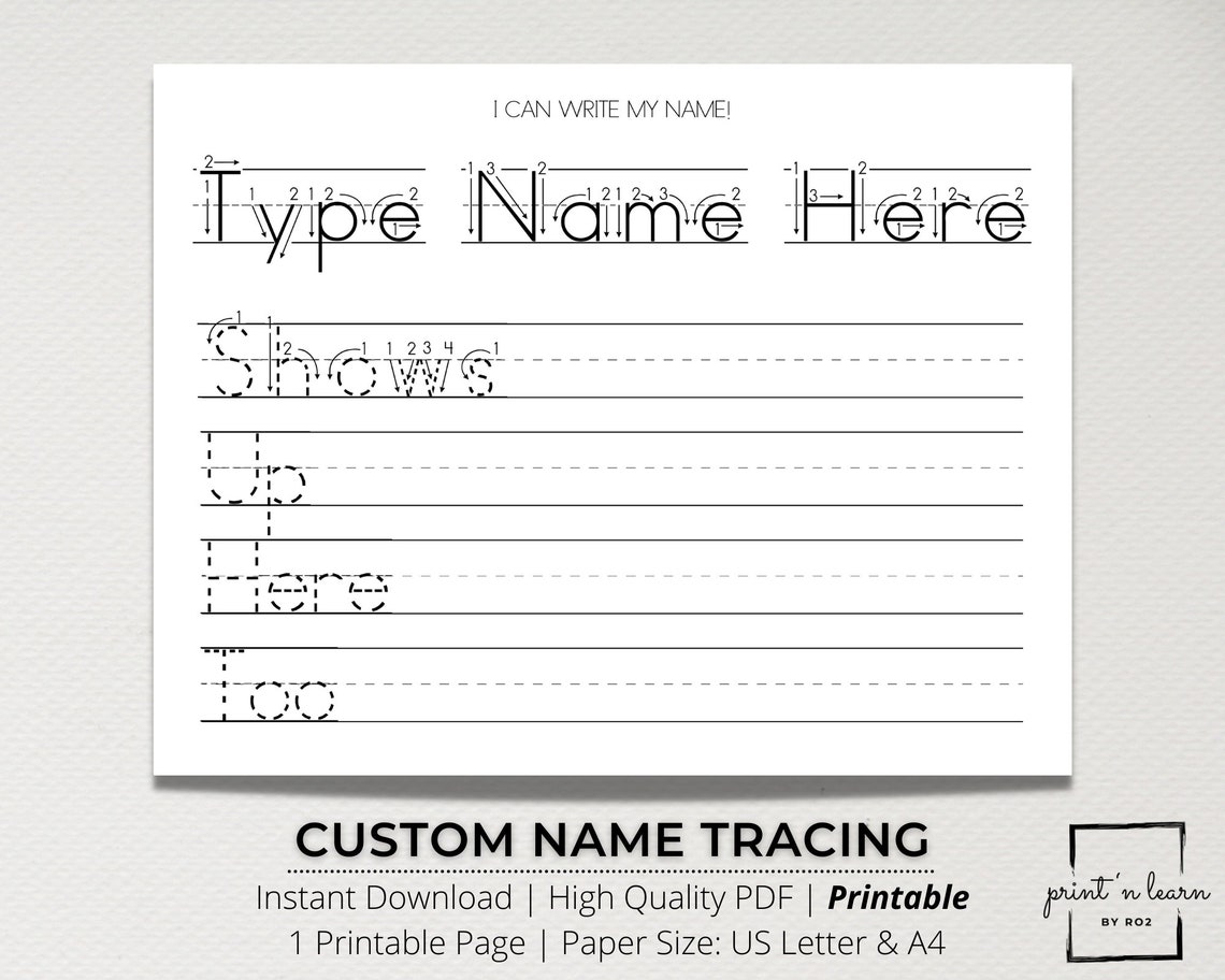 Custom Name Tracing Sheet Handwriting Practice Name Writing - Etsy