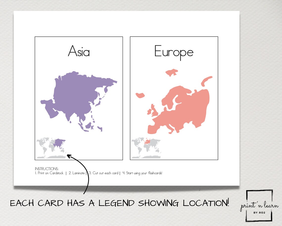 Continents Bundle, Flashcards, Matching, Coloring Pages, Homeschool ...