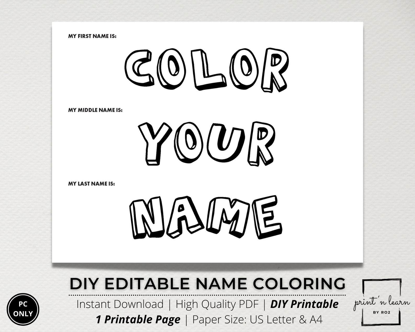 Custom Name Coloring Sheet, Handwriting Practice, Name Writing, Name ...