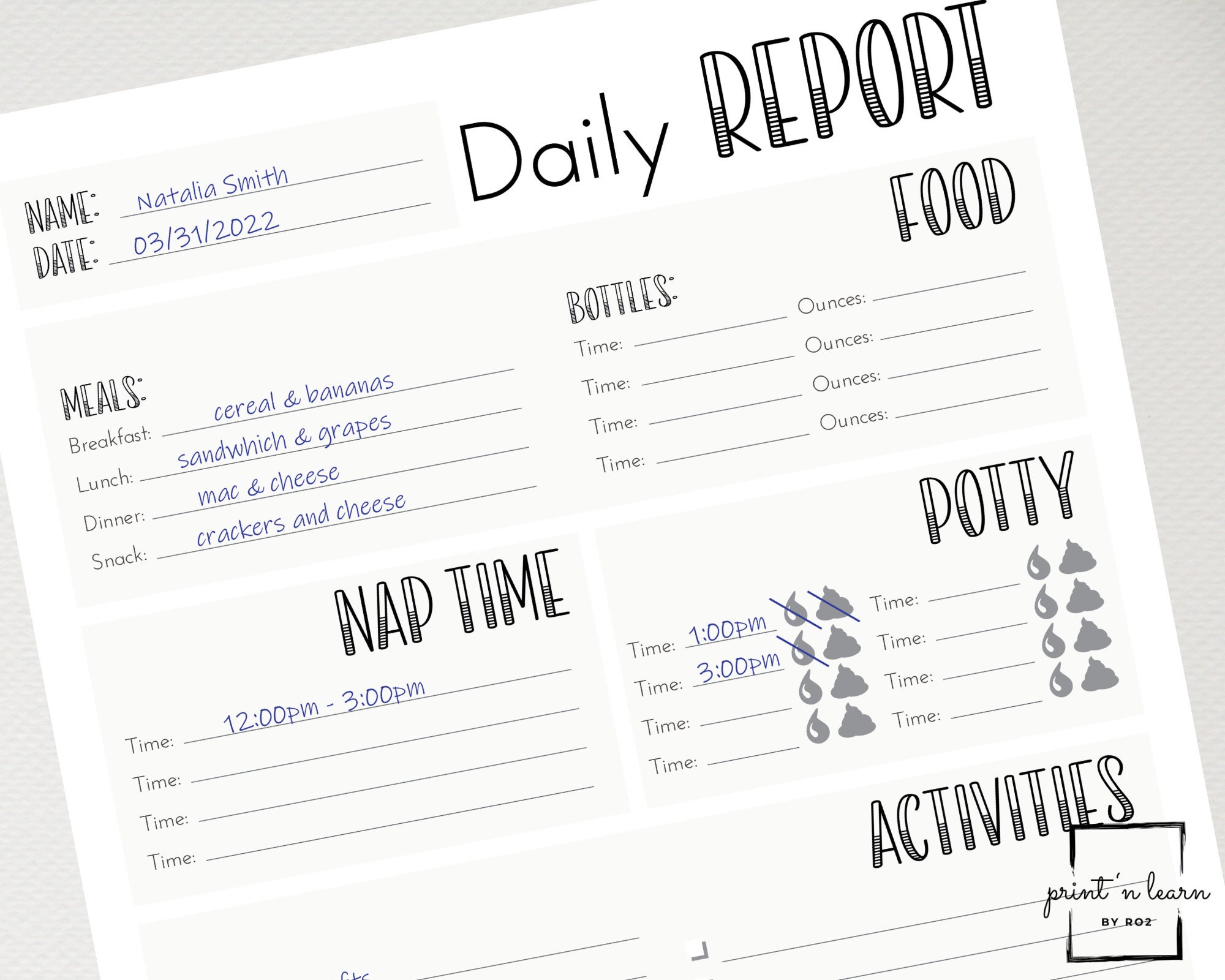 Toddler & Baby Daily Log Template, Child Daily Report, Toddler Report ...
