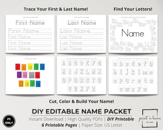 EDITABLE Name Tracing Packet Handwriting Practice Name - Etsy