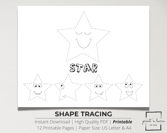 Shape Tracing Basic Shapes Worksheet Preschool Shape | Etsy