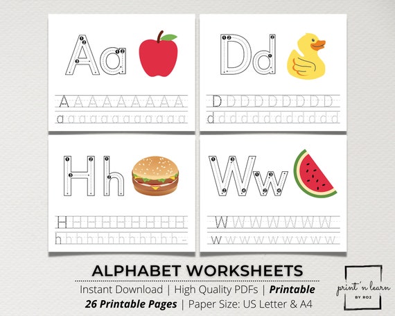 Alphabet Worksheet Handwriting Practice ABC Writing - Etsy