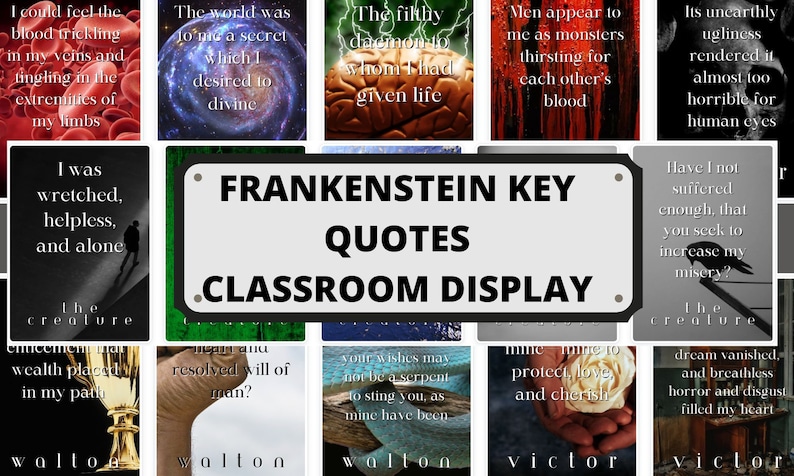 16 Frankenstein Key Quotations Cohesive Trendy Classroom Decor Instant ...