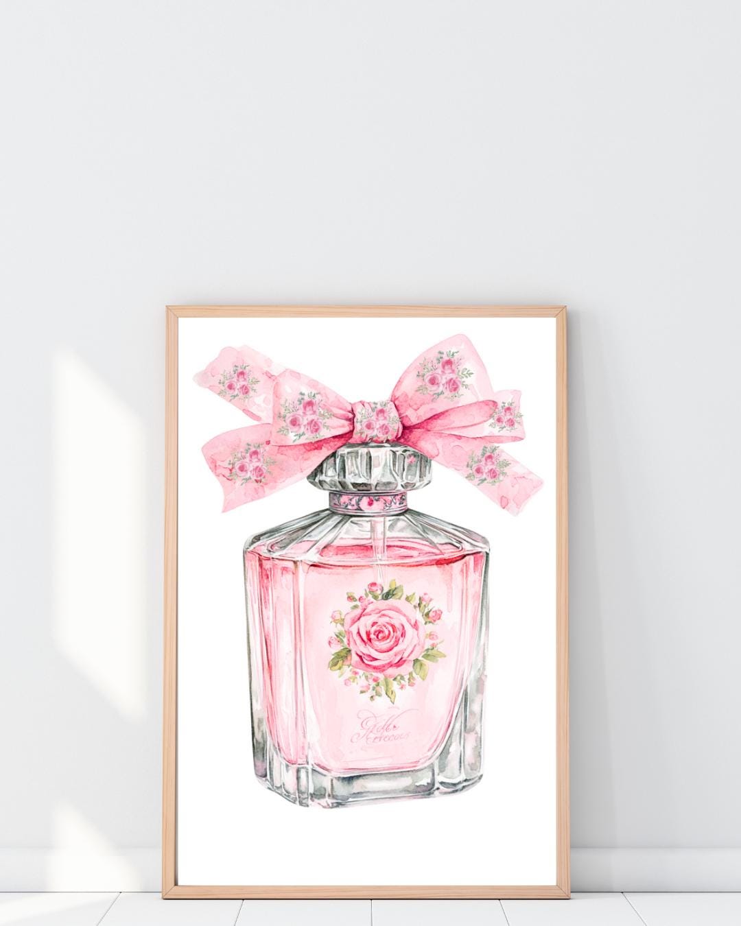 Coquette Light Pink Bow Roses Perfume Bottle Wall Art Vanity Digital ...