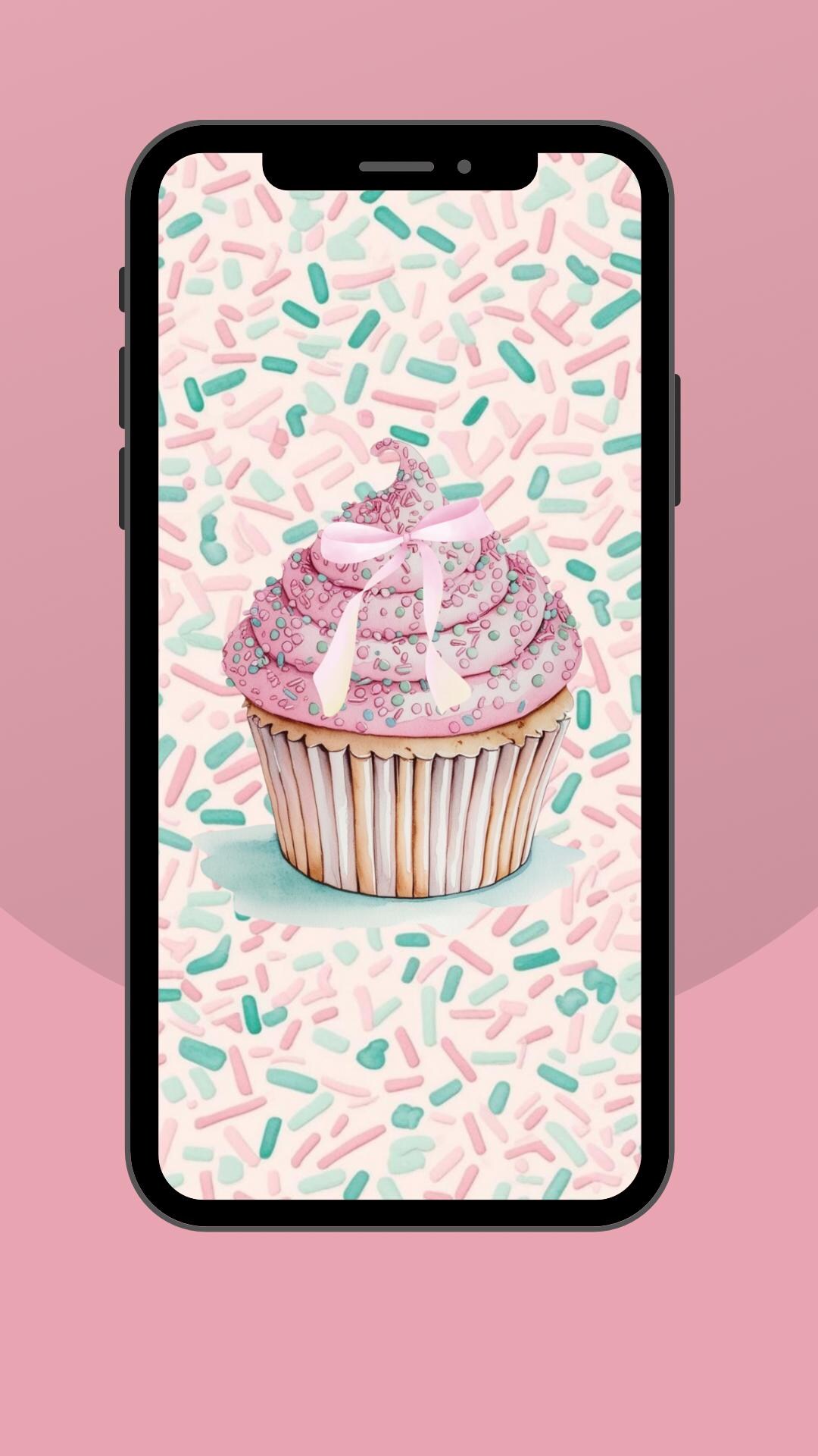 Cupcake and Sprinkles Confetti Pink Bow Coquette Fancy Sweet Wallpaper ...