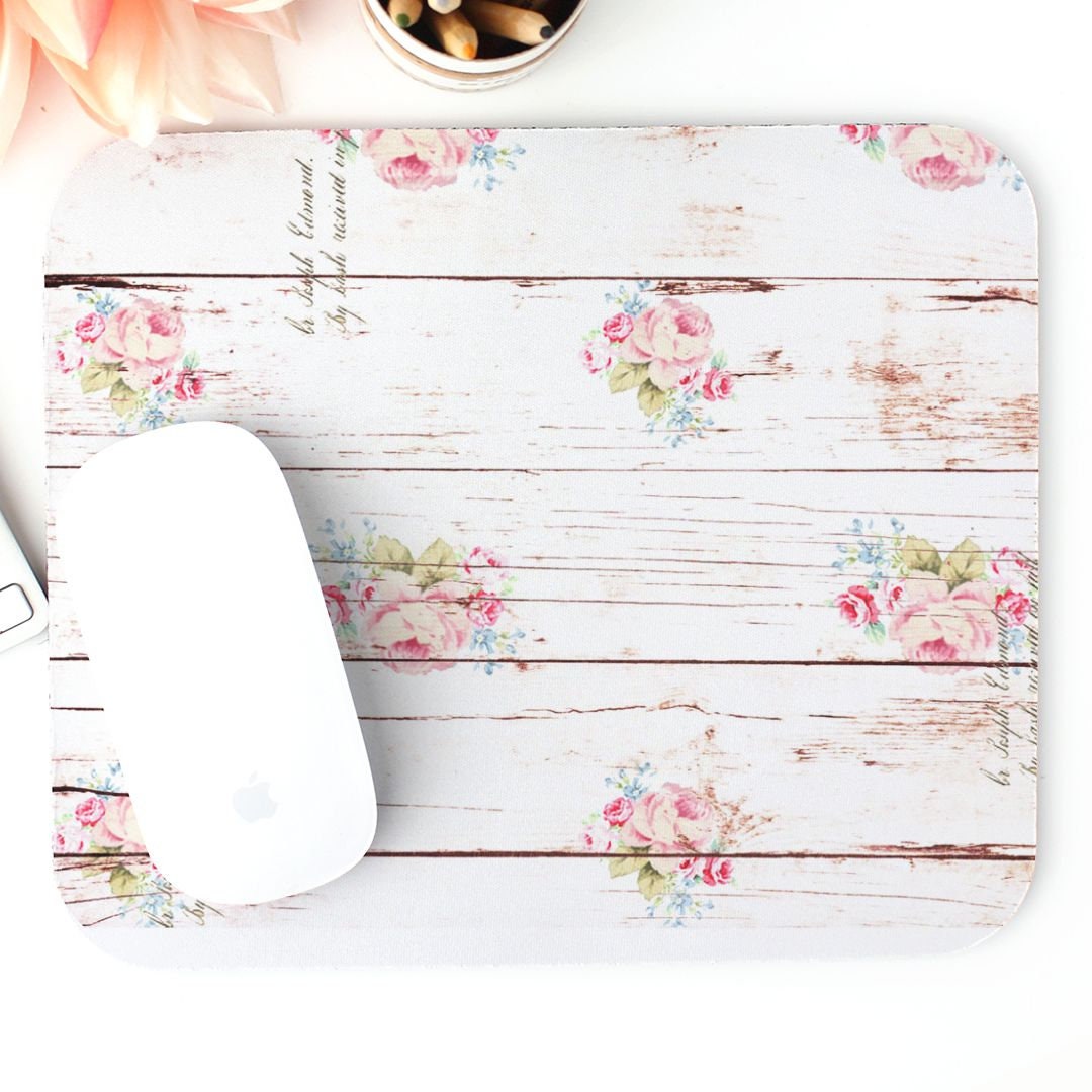 White Wood Pink Roses Flowers Floral Mouse Pad Cottage Pink Office - Etsy