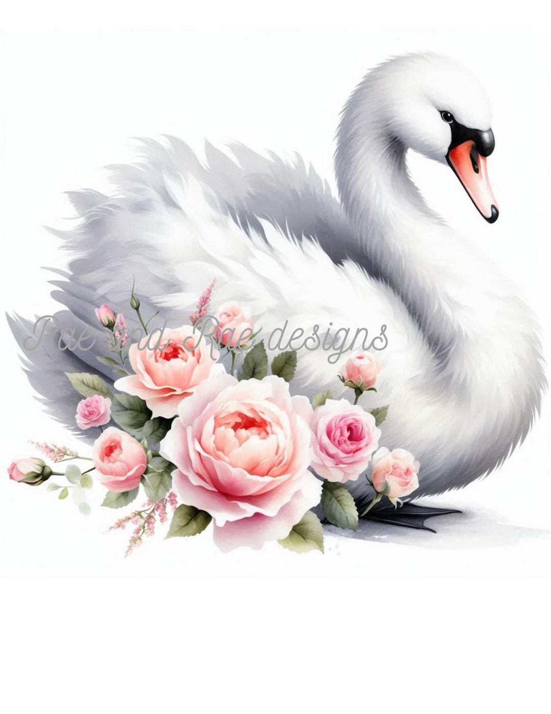 Pink Coquette Swan Roses Digital Download Roses Wall Art Shabby Cottage ...