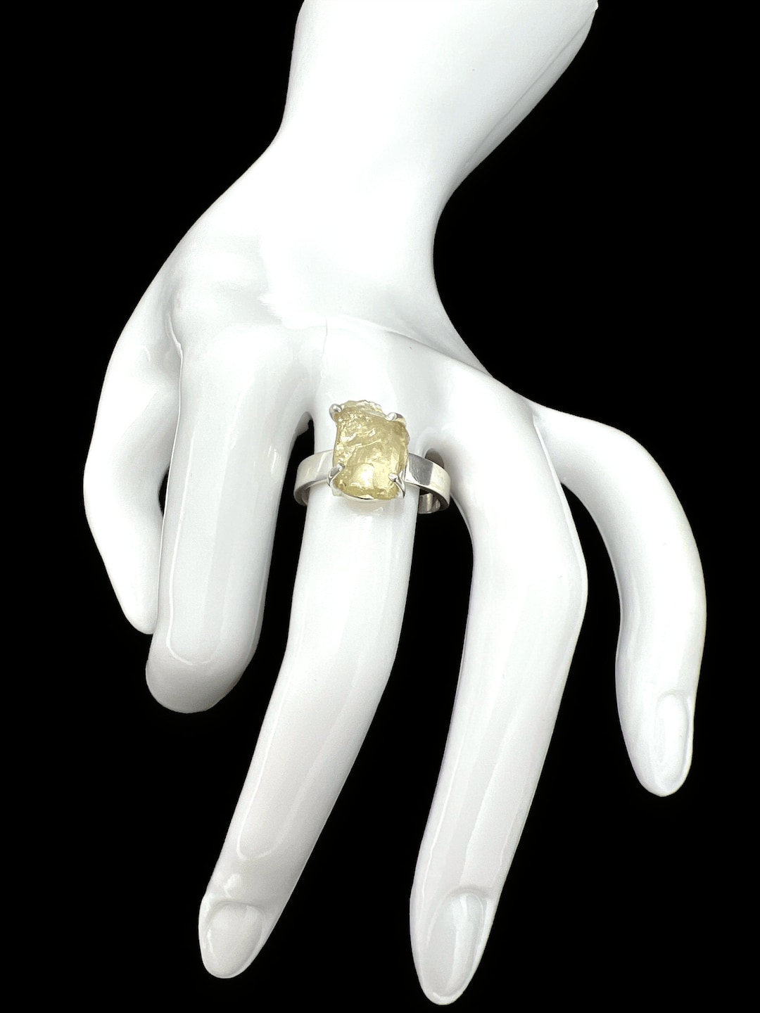 Raw Lemon Quartz Ring **chunky** on 925 Sterling Silver Band [handmade ...