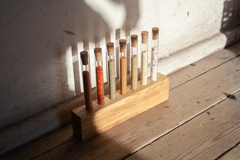 Wooden Spice Rack With Glass Test Tubes and Cork Stoppers - Etsy