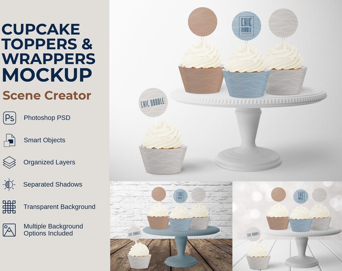 Mockup Scene Cupcake Toppers and Wrappers Mockup PSD Photoshop Front ...