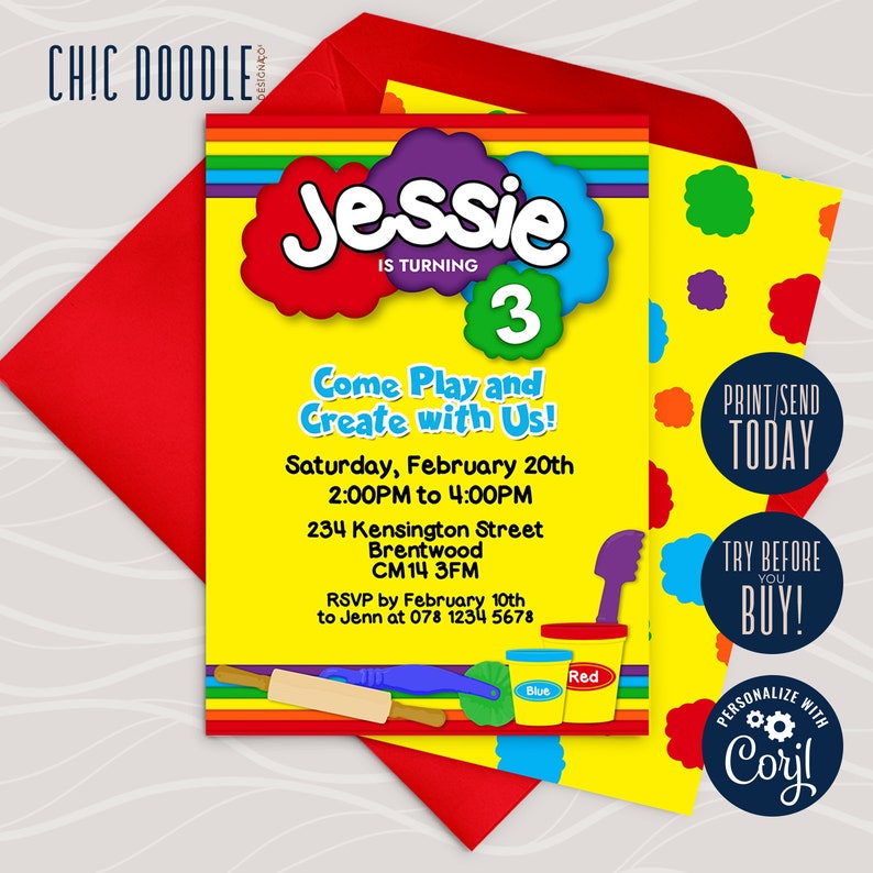 Play Clay Invitation DIGITAL Printable DIY Editable - Etsy