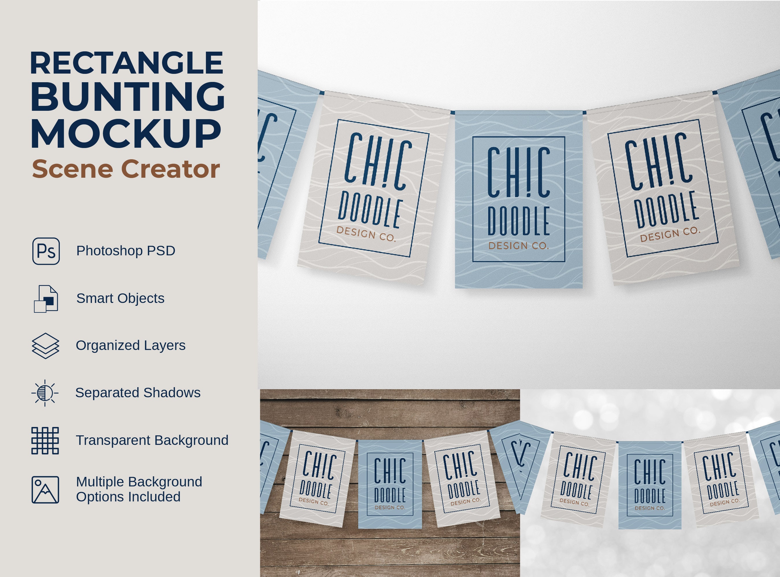 Mockup Scene Bunting Pennant Banner Garland Mockup PSD Photoshop ...