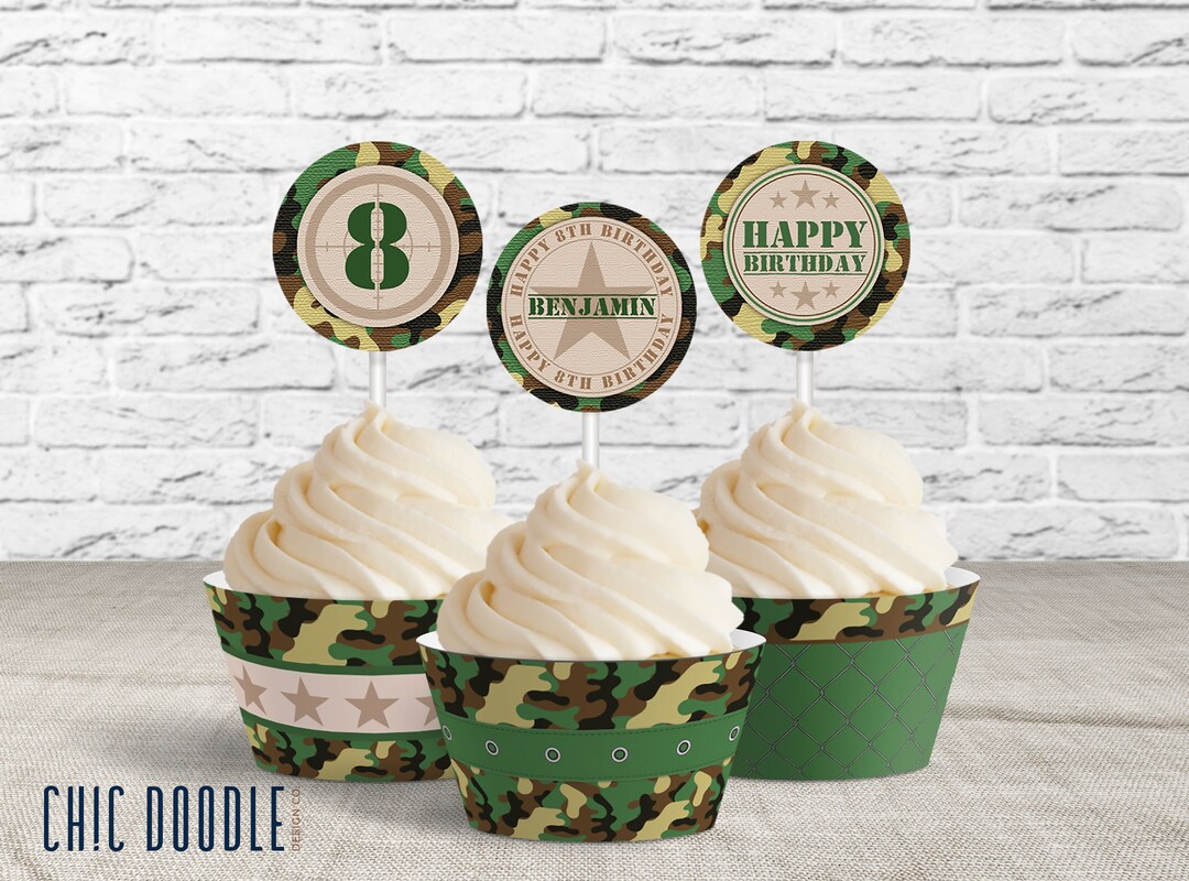 Army Military Camouflage Cupcake Toppers and Wrappers DIGITAL Printable ...