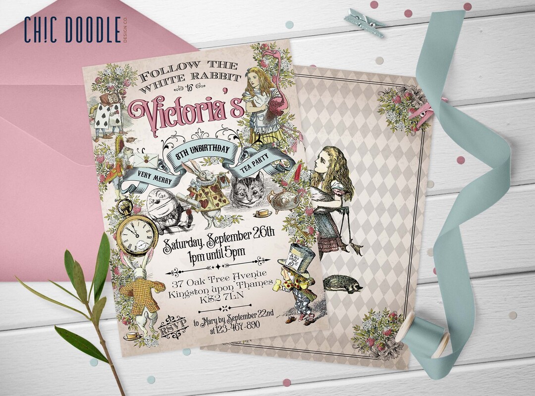 Alice in Wonderland Tea Party Invitation DIGITAL Printable Editable ...