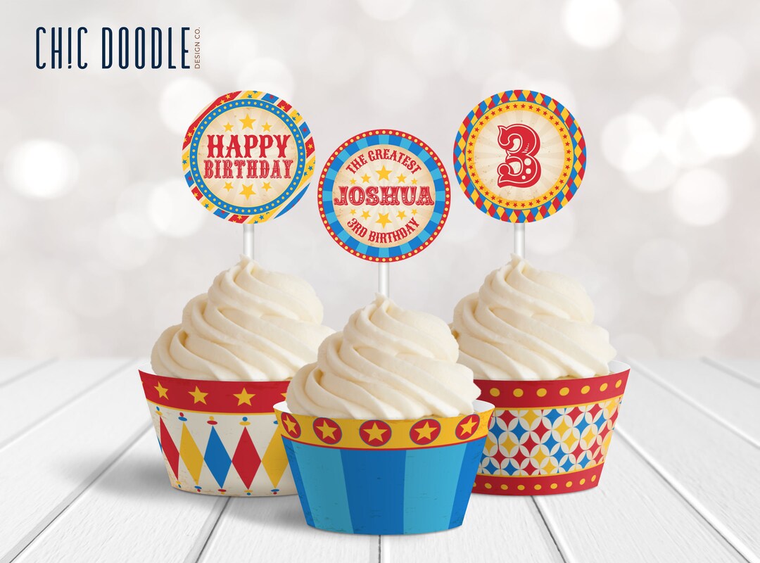 Carnival Circus Fun Fair Cupcake Toppers and Wrappers DIGITAL Printable ...