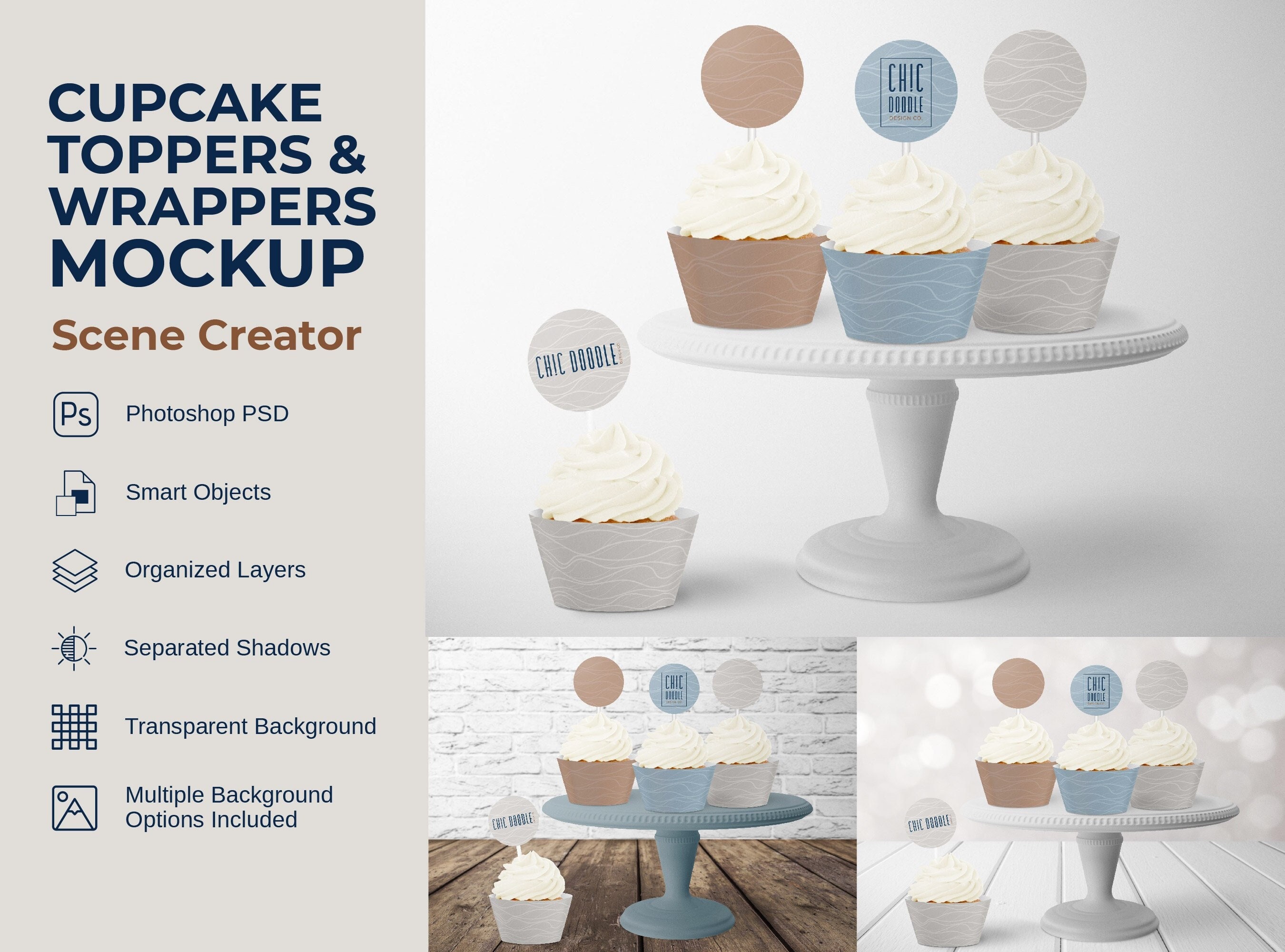 Mockup Scene Cupcake Toppers and Wrappers Mockup PSD - Etsy