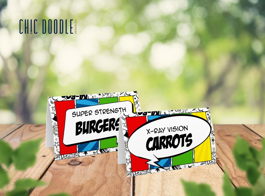 Superhero Comic Food Table Tents DIGITAL Printable Editable Instant ...
