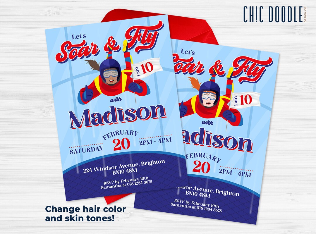 Indoor Skydiving Party Invitation DIGITAL Printable DIY Editable ...