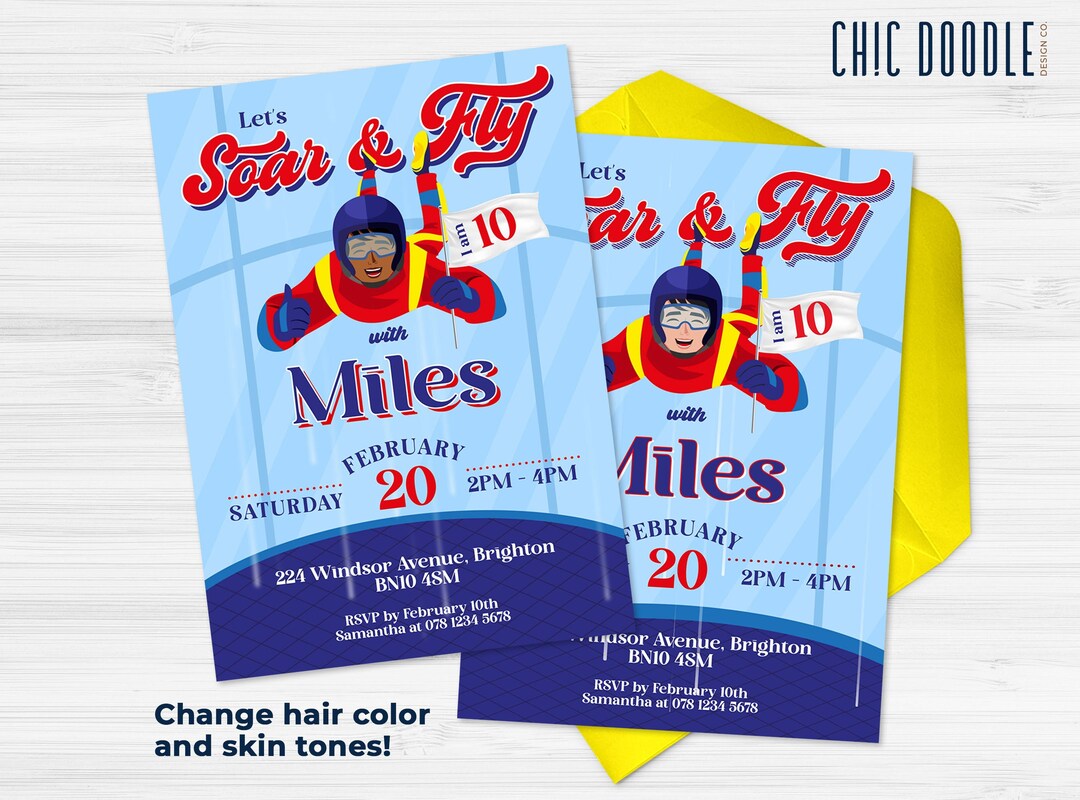 Indoor Skydiving Party Invitation DIGITAL Printable DIY Editable ...