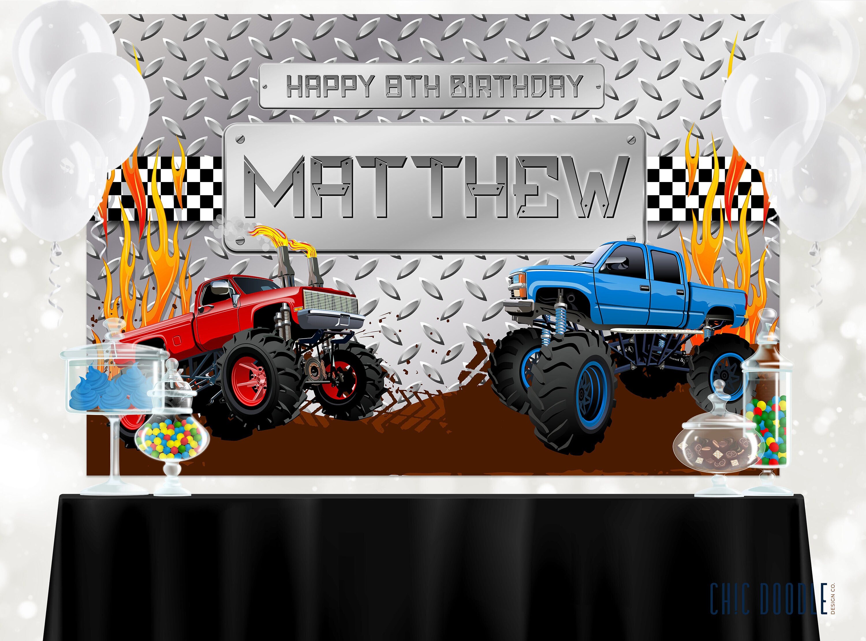 Monster Trucks Party Backdrop DIGITAL Printable Editable - Etsy
