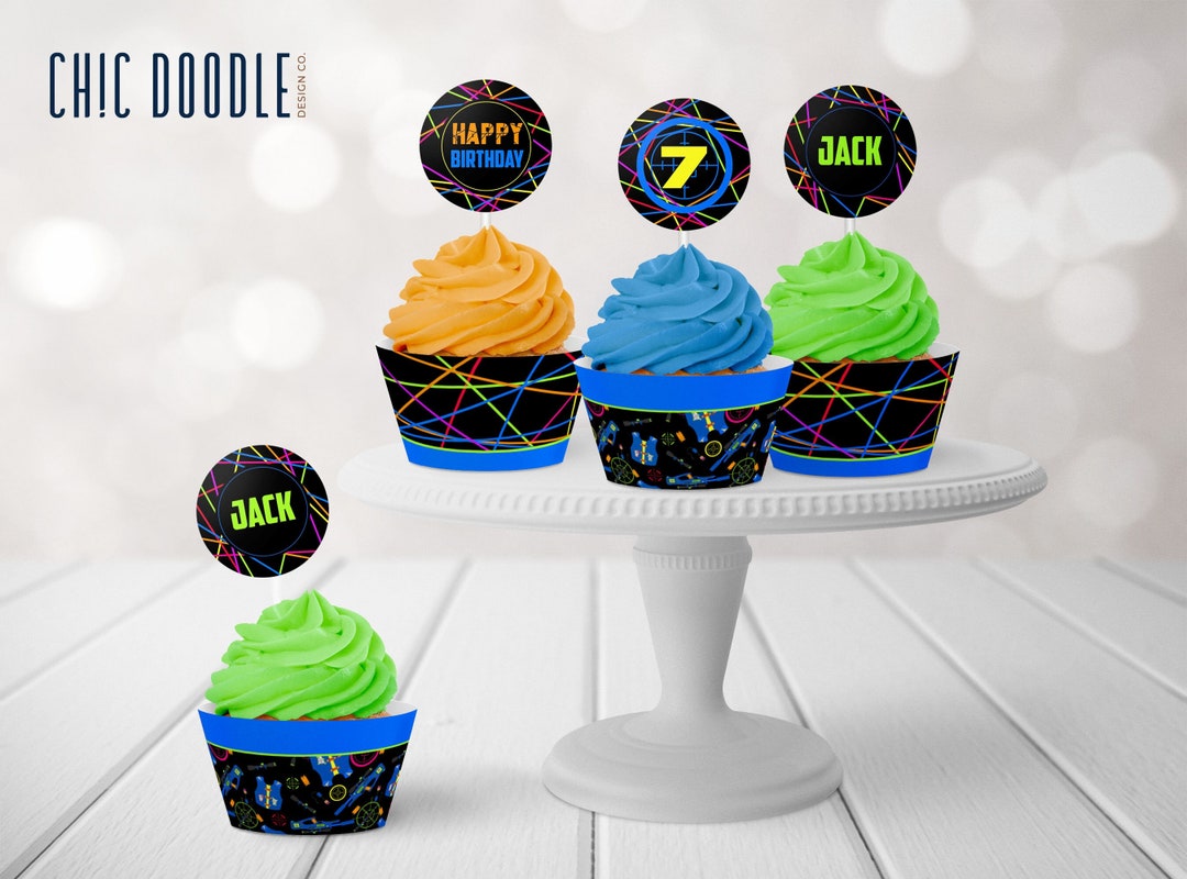 Laser Tag Party Cupcake Toppers and Wrappers DIGITAL Printable Editable ...