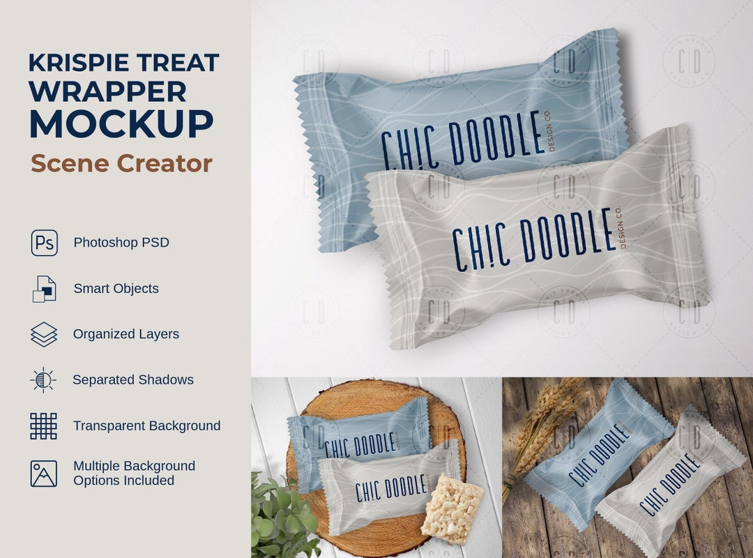 Mockup Scene Krispie Treat Wrapper Mockup PSD Photoshop Lay Flat Top ...