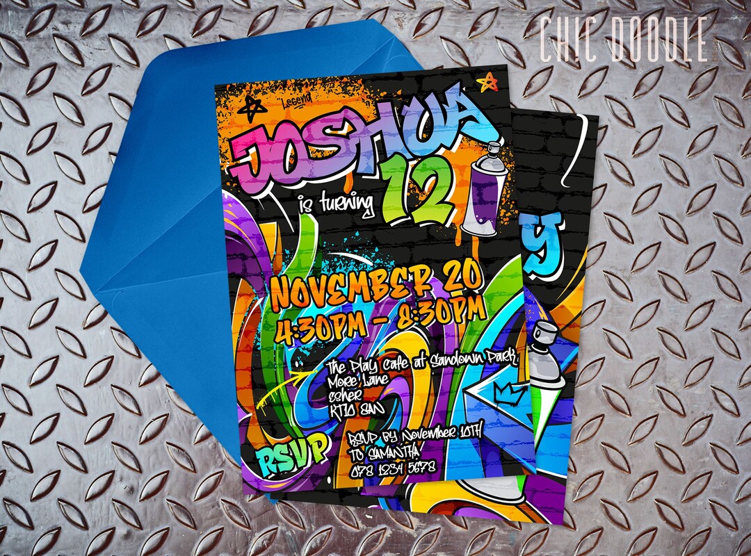Graffiti Hip Hop Invitation DIGITAL Printable DIY Editable Instant ...
