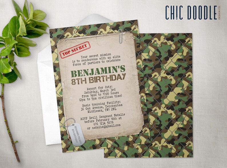 Army Military Camouflage Invitation Top Secret Mission - Etsy