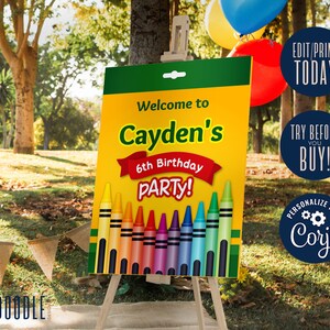 Crayon Art Party Welcome Sign 8.5x11 12x18 18x24 20x30 DIGITAL ...