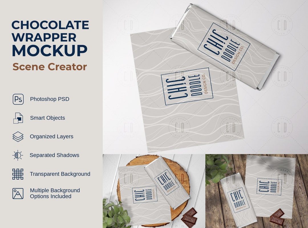 Mockup Scene Chocolate Wrapper Mockup PSD Photoshop Lay Flat Top View ...