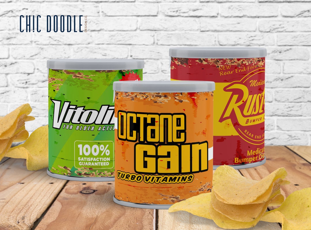 12 Rusty Oil Tin Can Wrappers Potato Chip Snack Tube 1.3oz Wrappers ...