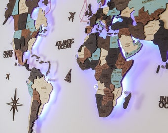 Led Light World Map Detailed - Etsy