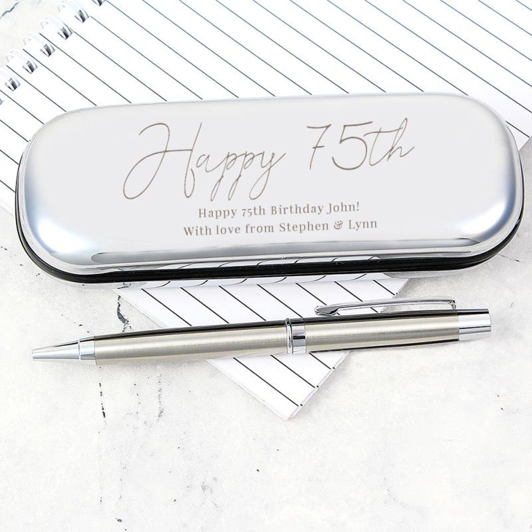 Personalised Engraved 75th Birthday Silver Pen and Box Set - Gifts for ...