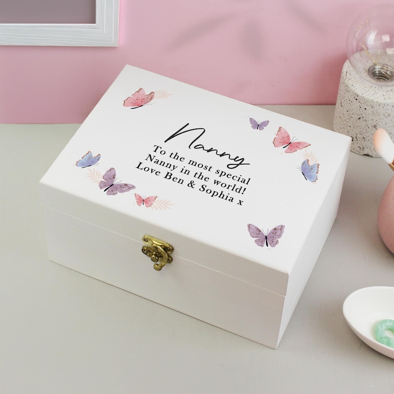 Personalised 40th Birthday Memory Box - White Wooden Butterfly Design ...
