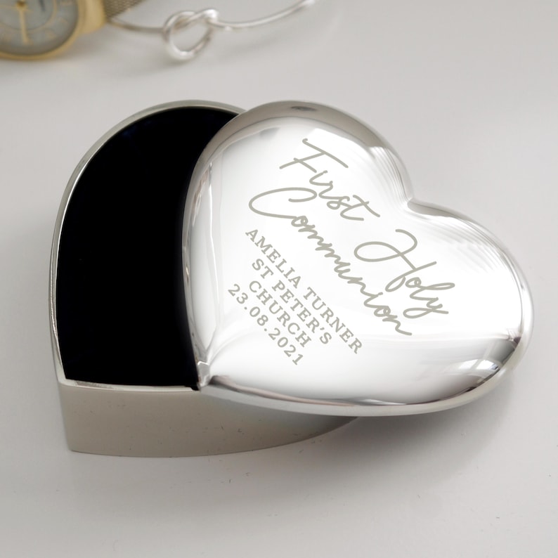 Personalised First Holy Communion Silver Heart Trinket Box - Communion ...